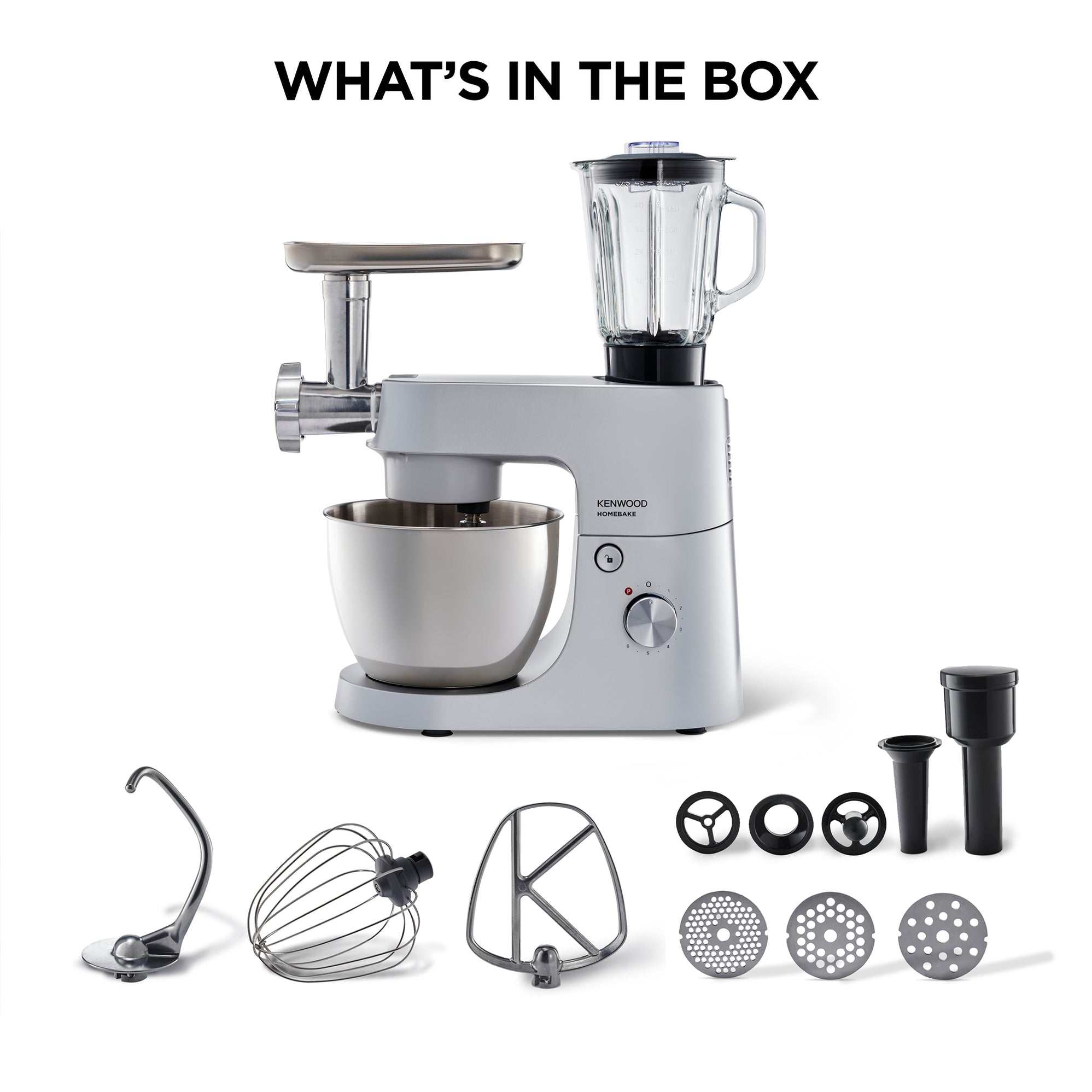 Kenwood - HomeBake Stand Mixer + Blender and Mincer 1000W - KHH01.220S ...